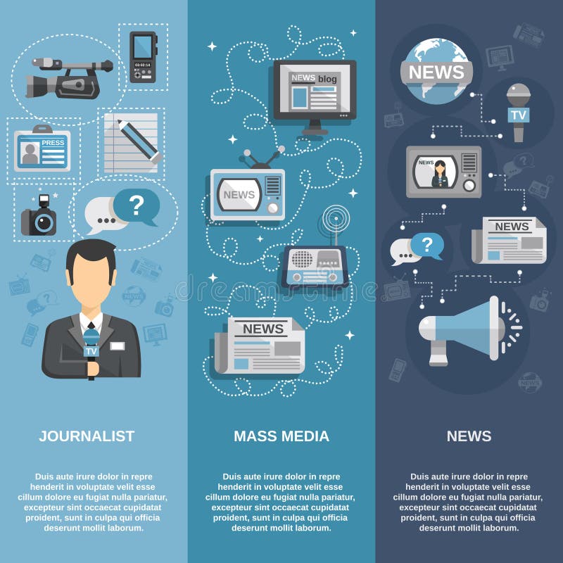 Journalista Banner Set ilustração do vetor. Ilustração de megafone ...