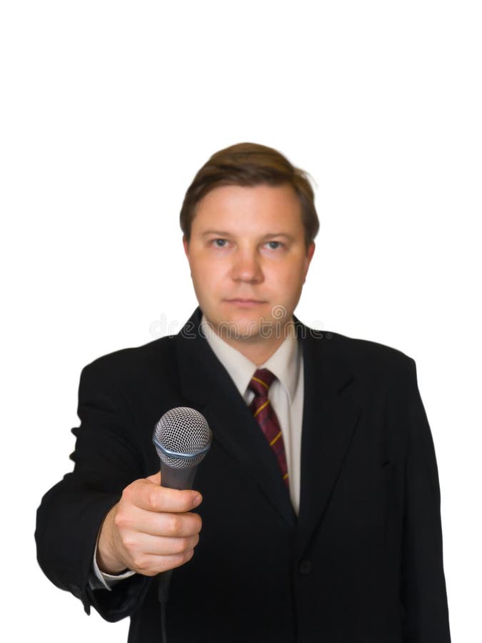 Journalista com microfone imagem de stock. Imagem de pessoa - 6919797