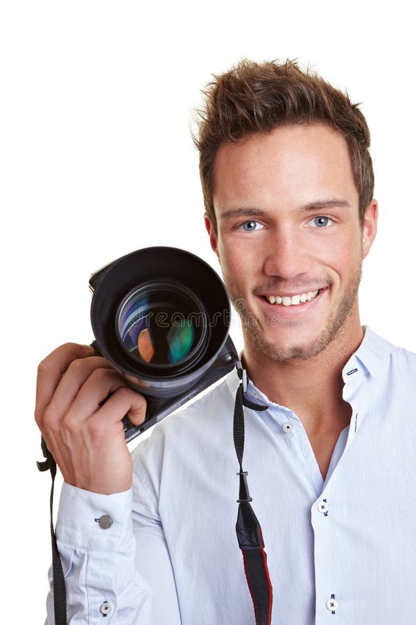 Journaliste Heureux Avec Digital Image stock - Image du courroie ...