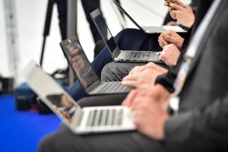 Journalists Hands Typing on Laptops during a Press Conference Stock ...