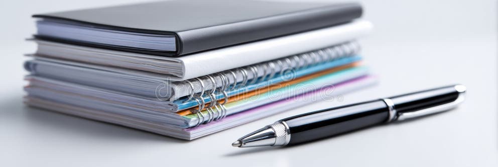 Journals and Pen Arranged Neatly on a Table with Clear White Space for ...