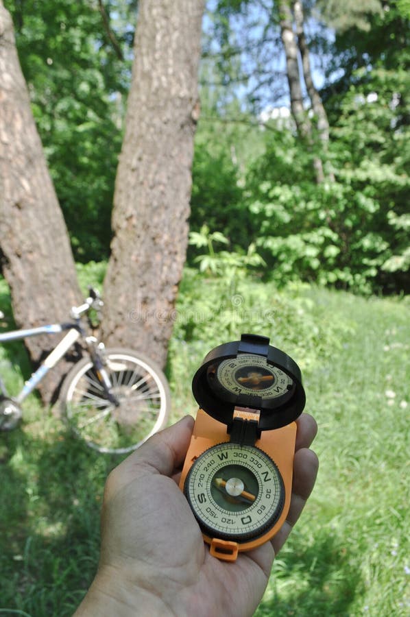 Journey by Bike with a Compass. Stock Photo - Image of nature ...