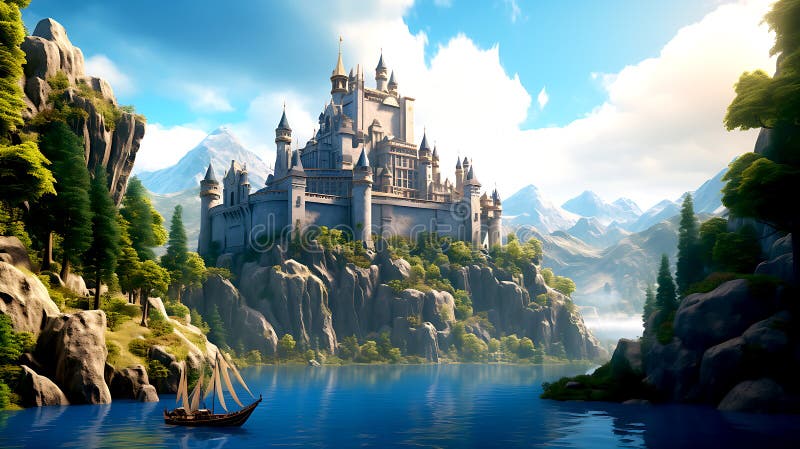 Journey from a Castle on Top of a Valley To Boat in the Water Stock ...