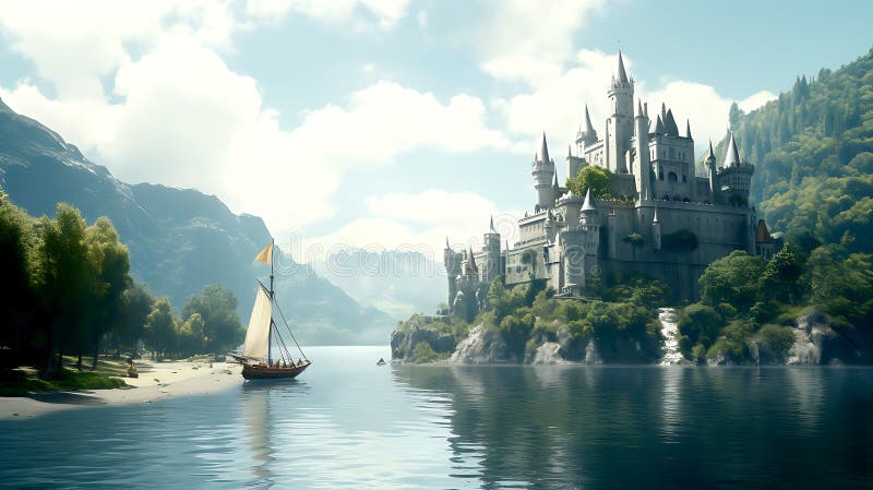 Journey from a Castle on Top of a Valley To Boat in the Water Stock ...