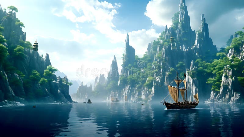 Journey from a Castle on Top of a Valley To Boat in the Water Stock ...