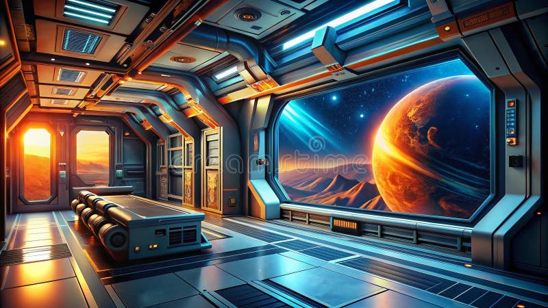 Journey through the Cosmos Exploring a Vibrant Futuristic Spaceship ...