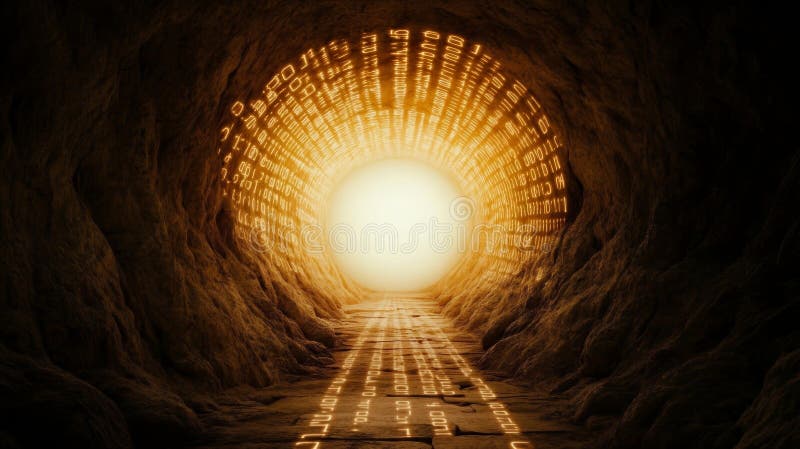 Journey through a Dark Tunnel, Pathway Illuminated by Distant Bright ...