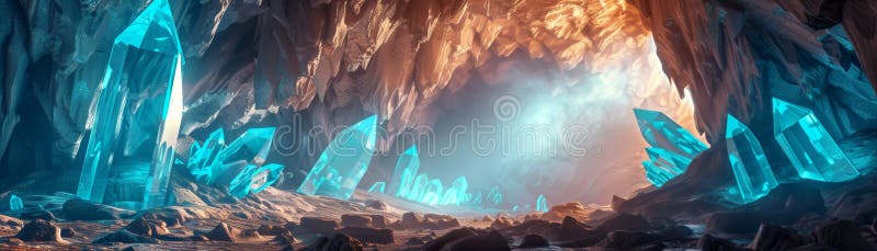 Journey into the Enigmatic: Exploring a 3D Rendered Underground Cave Stock Illustration ...