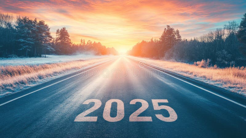 Journey Forward with a Concept Road Leading into 2025 Vision Stock ...