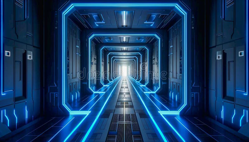 Journey through a Futuristic Corridor, Where Neon Pulses Guide the Path ...