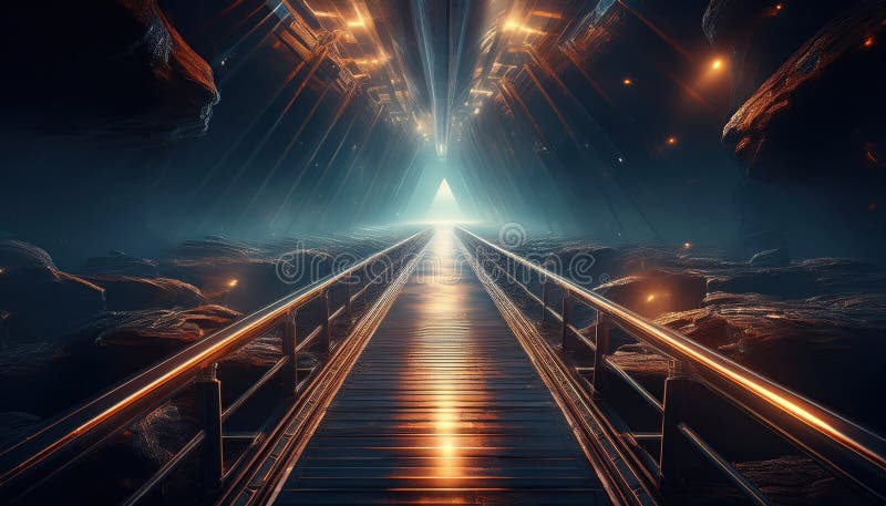 Journey through the Glowing Corridor of Stock Image - Image of mystery ...