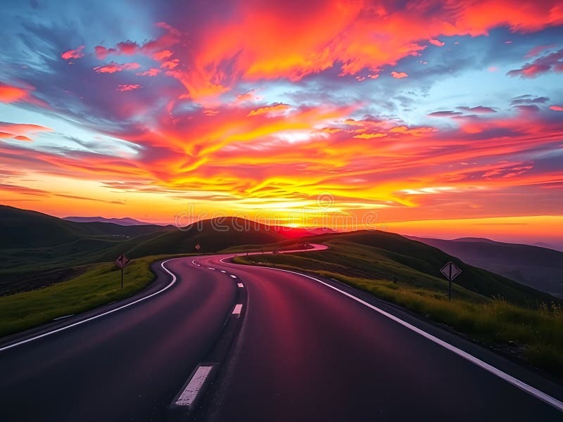 Journey into the Horizon: Embracing the Sunset Road Stock Image - Image ...