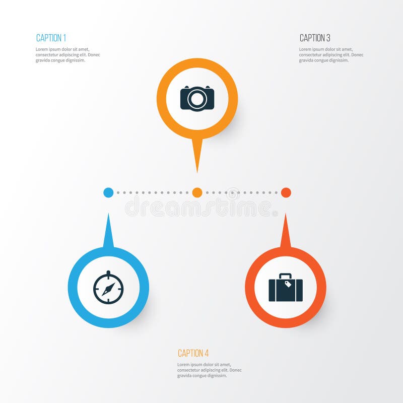 Journey Icons Set. Collection of Camera, Guide, Bag and Other Elements ...