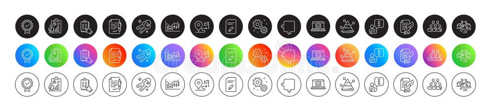 Journey, Interview and E-mail Line Icons. for Web App, Printing. Round Icon Buttons. Vector ...