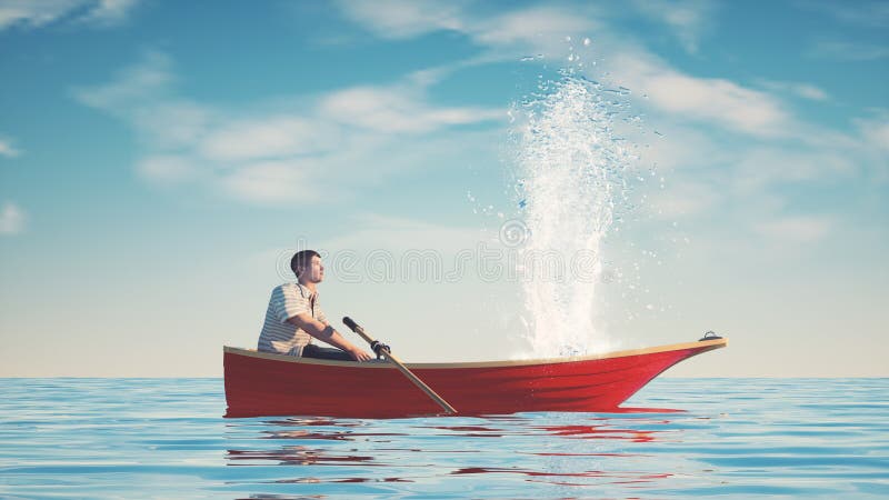Man in a Sinking Boat . Journey and Obstacle Concept Stock Illustration ...