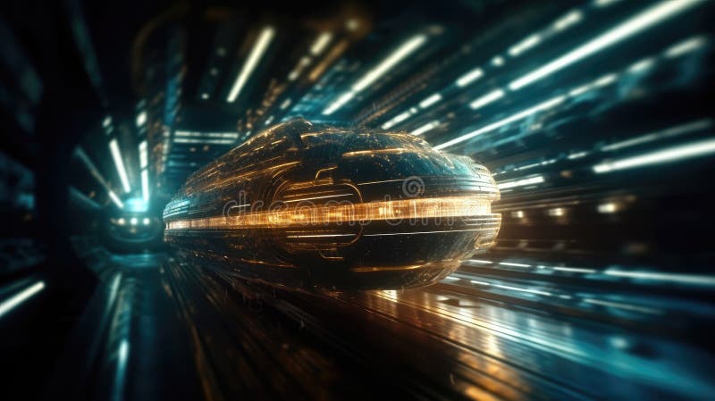 Journey into the Quantum Realm with a Motion Blur Quantum Ship. Stock ...