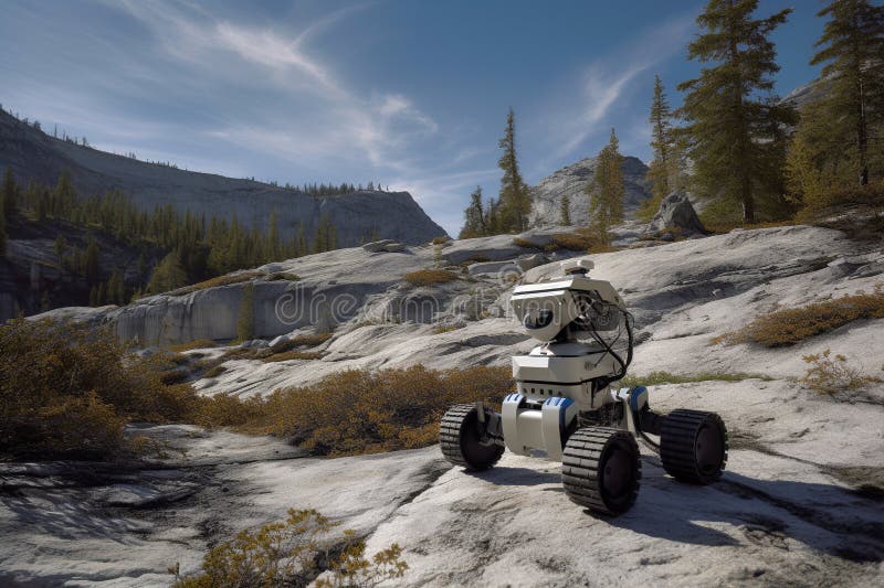 A Robot Hiking in a Remote National Park or Wilderness Area, Generative ...