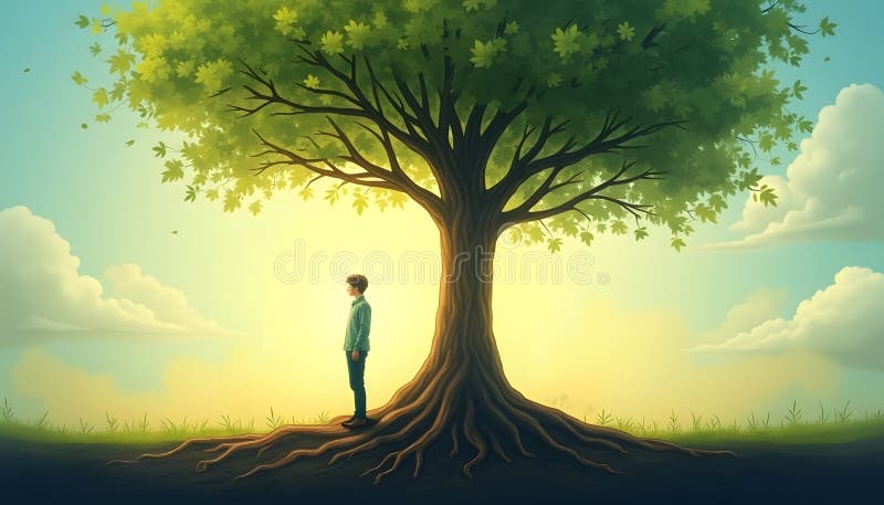 Journey of Self-Discovery Under the Tree of Growth Stock Illustration ...
