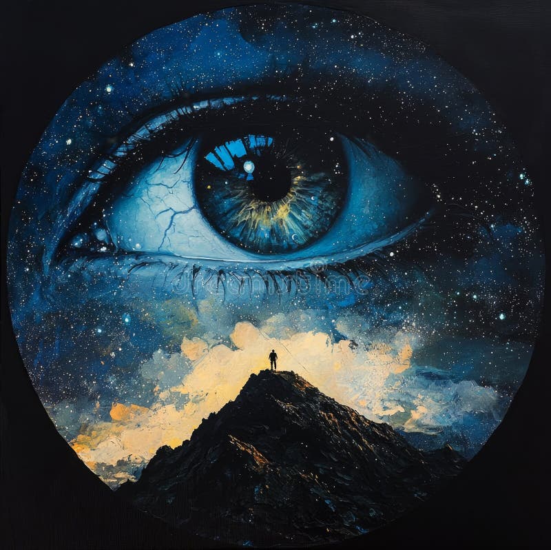 Journey through Time and Space: Man in the Face of the Universe Stock ...