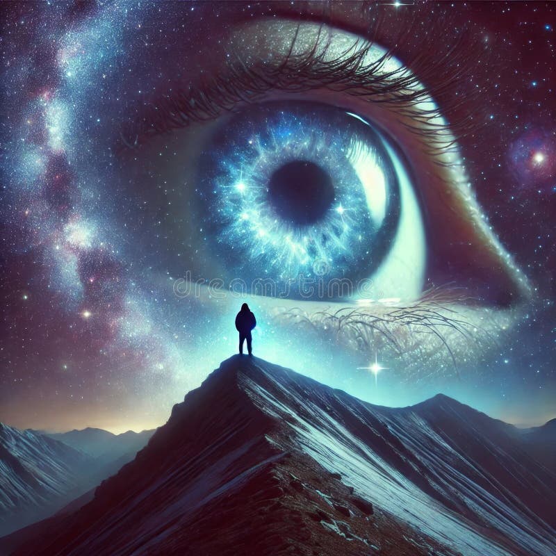 Journey through Time and Space: Man in the Face of the Universe Stock ...