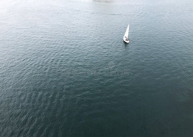 Top View of a White Boat Sailing in the Ocean Stock Image - Image of ...