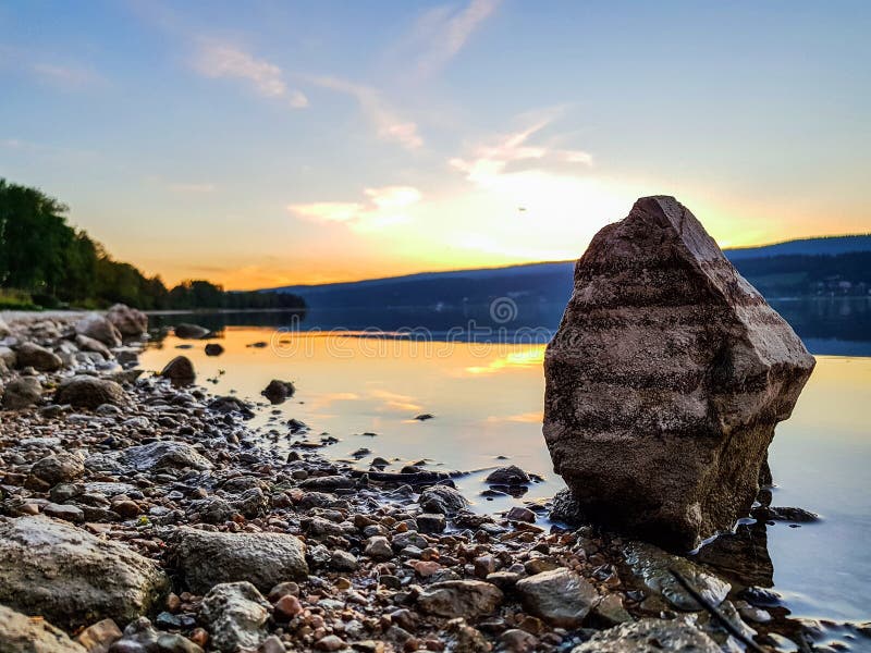 Joux lake stock photo. Image of water, lake, sunset - 127155262
