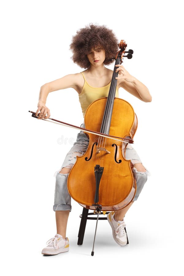 Jovem Artista Sentada E Tocando Violoncelo Foto de Stock - Imagem de ...