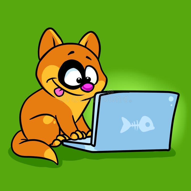 Joy Cat Looking Computer Laptop Illustration Cartoon Stock Illustration ...