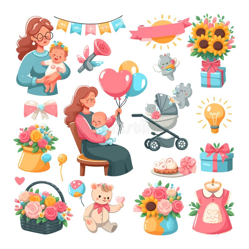 The Joy of Giving: Motherâ€™s Day Surprises Stock Vector - Illustration ...