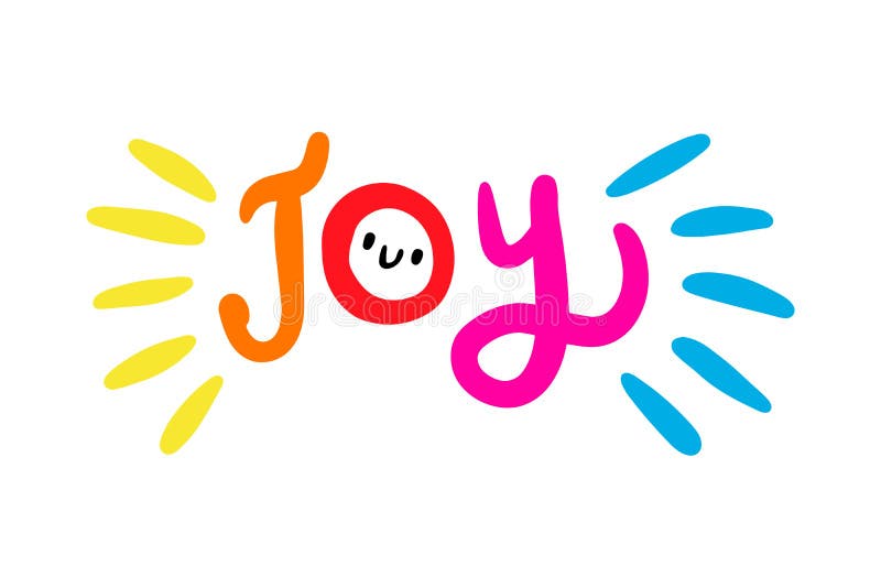 Joy Hand Drawn Vector Lettering with Smiling Face in Cartoon Style ...