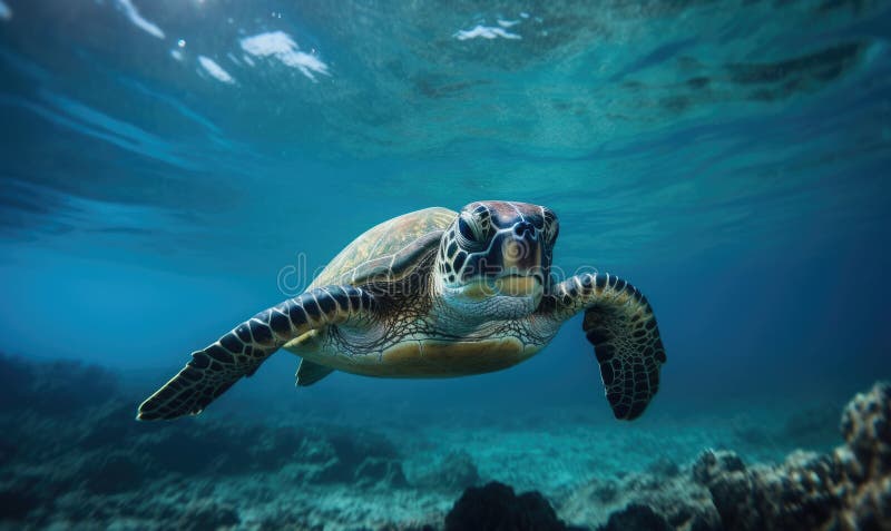 The Joy of Happy Sea Turtle Swimming in Its Portrait Creating Using ...