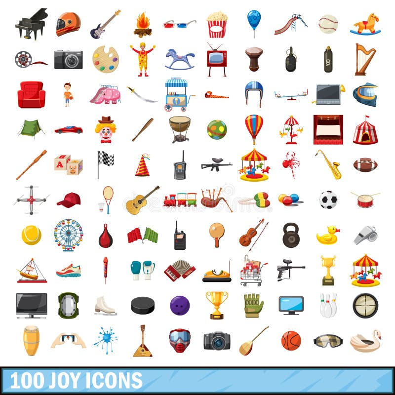 100 Joy Icons Set, Cartoon Style Stock Vector - Illustration of ...