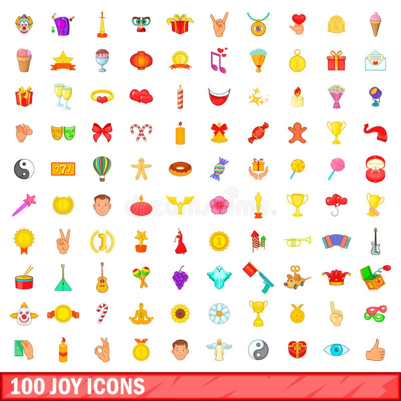 100 Joy Icons Set, Cartoon Style Stock Vector - Illustration of clown ...