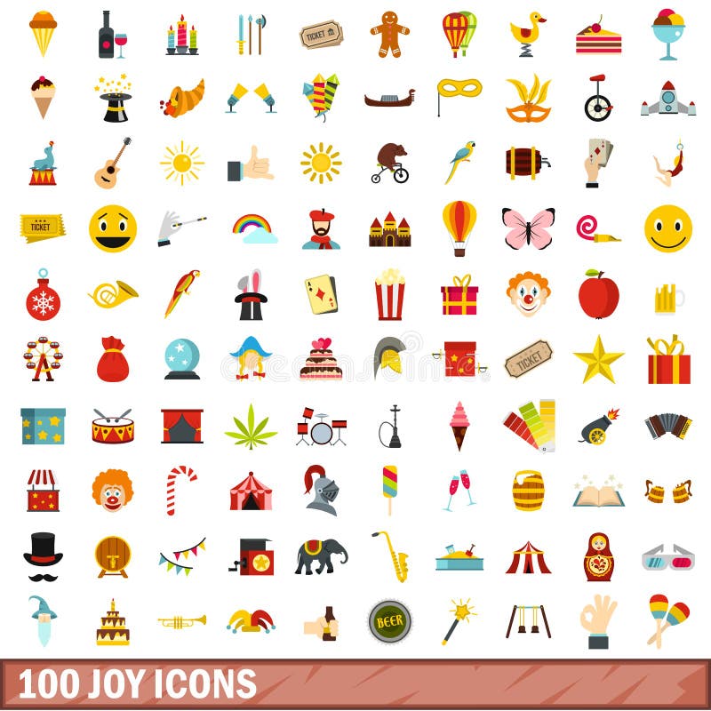 100 Joy Icons Set, Flat Style Stock Vector - Illustration of circus ...