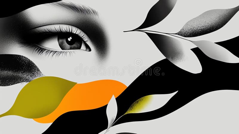Joy Illusion Creativity Concept, Elegant Artistic Eye with Leaves on ...