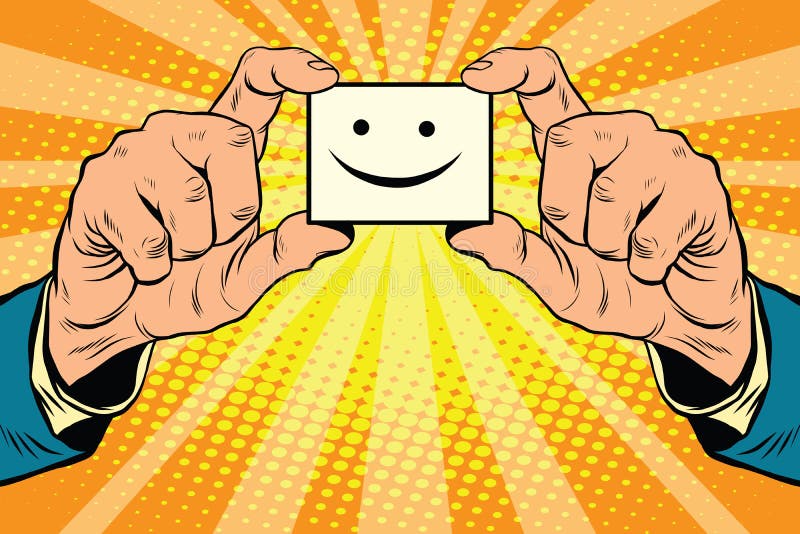 Joy Smiley face in hands stock vector. Illustration of emoticon - 75187477