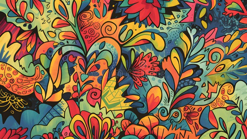 Joyful Abstract Background with Doodled Characters Infuses a Cheerful ...