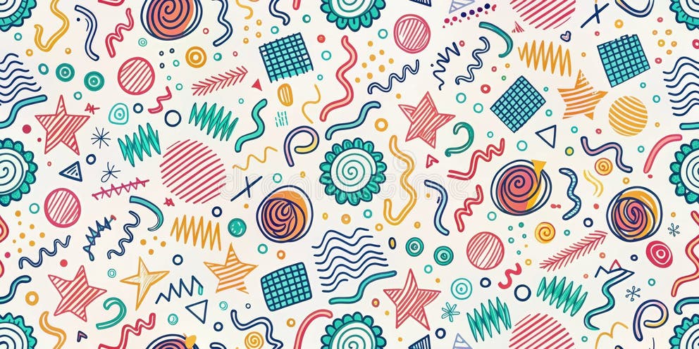 Joyful Abstract Hand-drawn Pattern with Bright Colors and Geometric ...