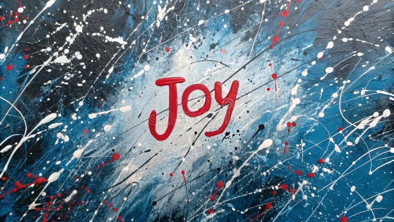Joyful Abstract Red Lettering, BlueWhite Splatter Stock Illustration ...