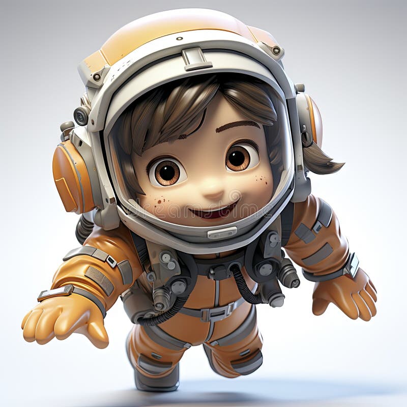 Joyful Animated Young Girl Astronaut Floating in Zero Gravity. Stock ...