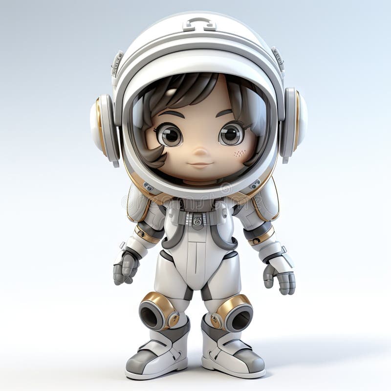 Joyful Animated Young Girl Astronaut Floating in Zero Gravity. Stock ...