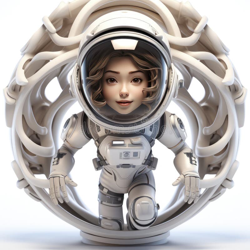 Joyful Animated Young Girl Astronaut Floating in Zero Gravity. Stock ...