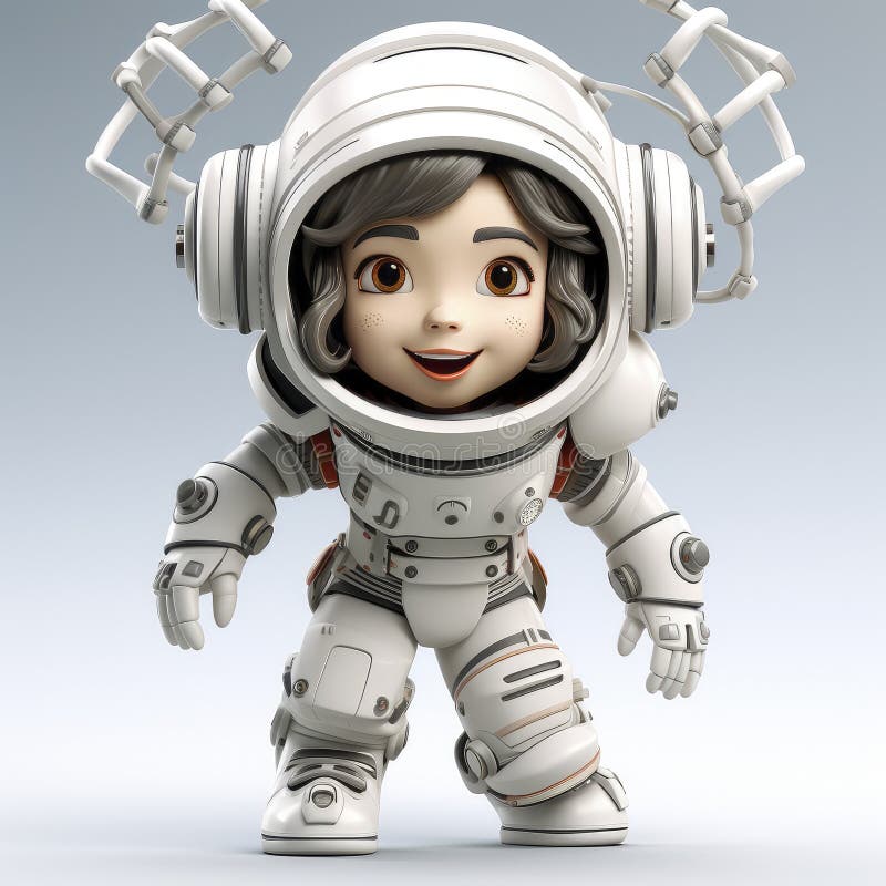 Joyful Animated Young Girl Astronaut Floating in Zero Gravity. Stock ...