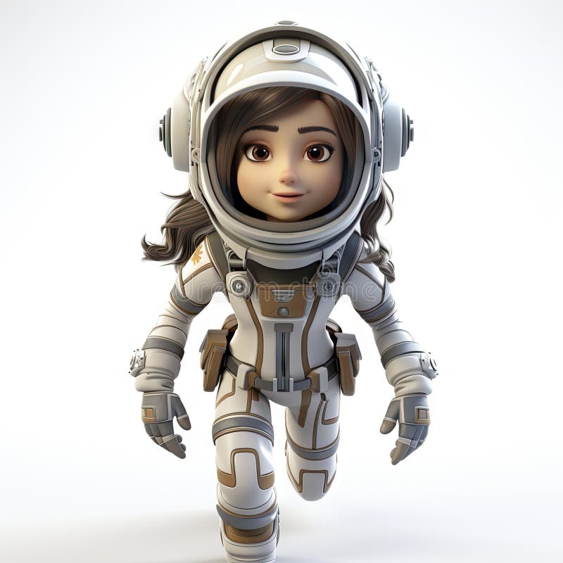 Joyful Animated Young Girl Astronaut Floating in Zero Gravity. Stock ...