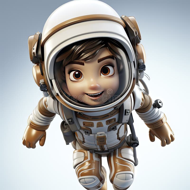 Joyful Animated Young Girl Astronaut Floating in Zero Gravity. Stock ...