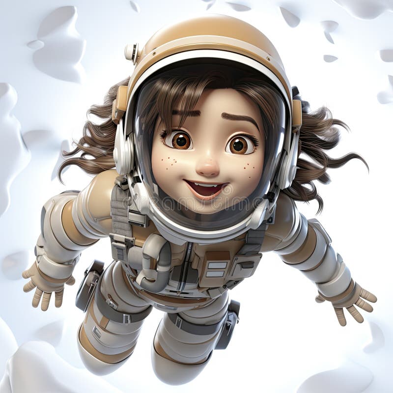 Joyful Animated Young Girl Astronaut Floating in Zero Gravity. Stock Illustration - Illustration ...