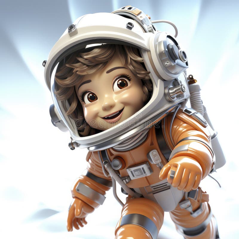 Joyful Animated Young Girl Astronaut Floating in Zero Gravity. Stock ...