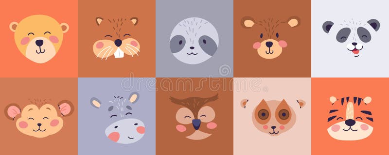 Joyful Array of Stylized Animal Faces for Children Educational and ...