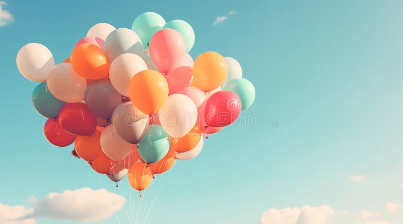 Joyful Ascent: Balloons Drifting into the Sky Stock Photo - Image of ...