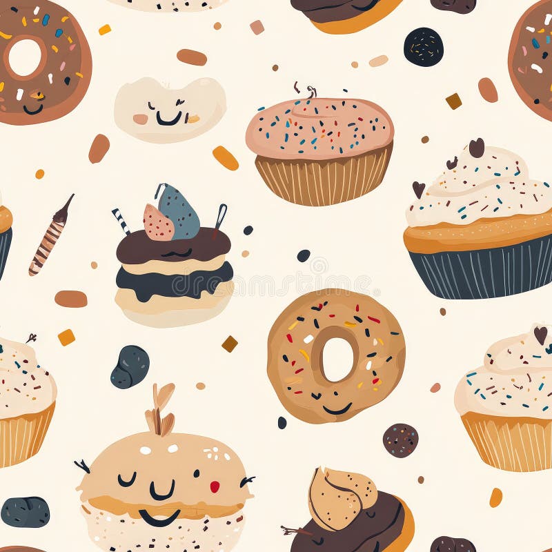 A Joyful Bakery World Pattern with Cupcakes that Dance, Pancakes ...